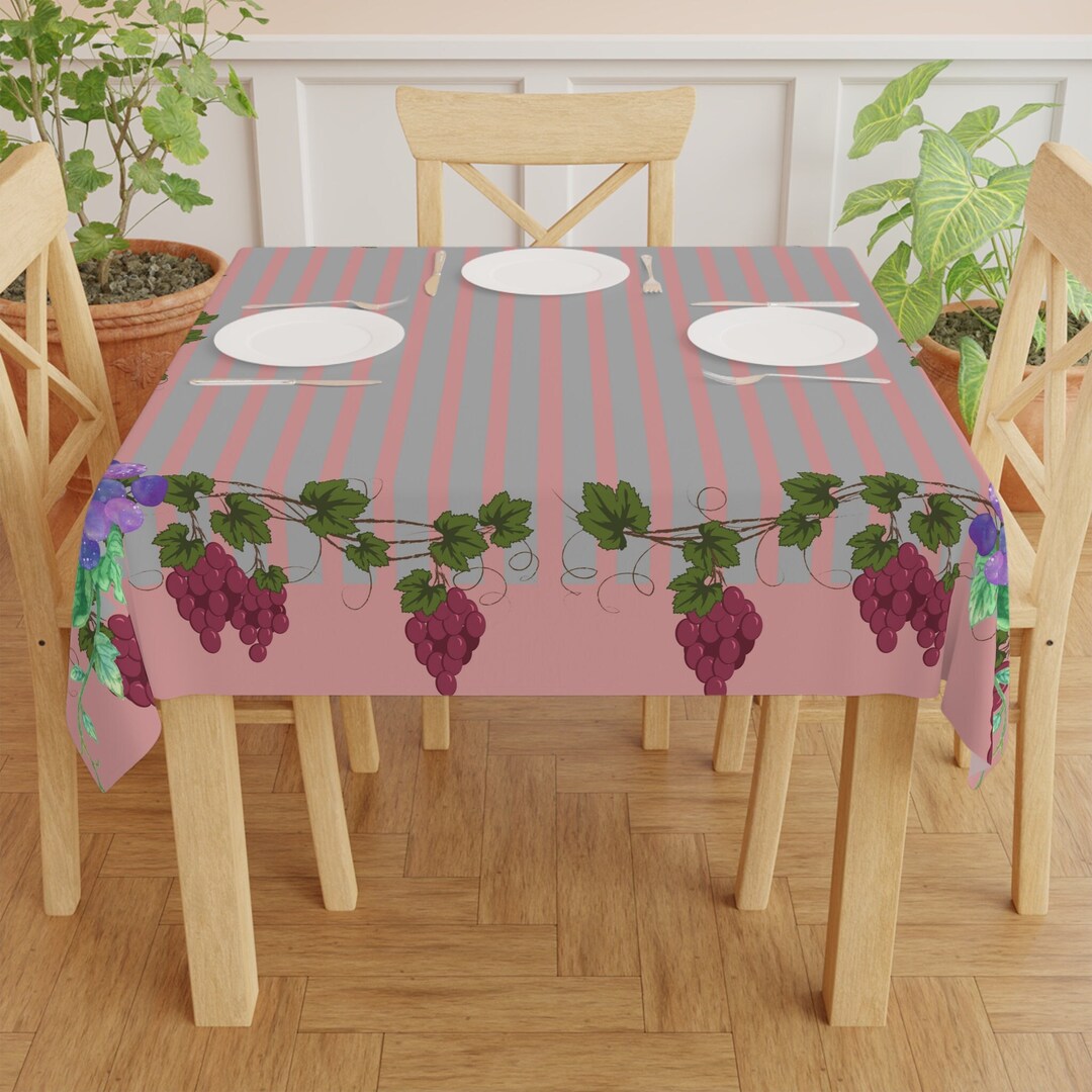 Grape Vine Tablecloth Pink Grape Motif Tablecloth Grape Striped ...