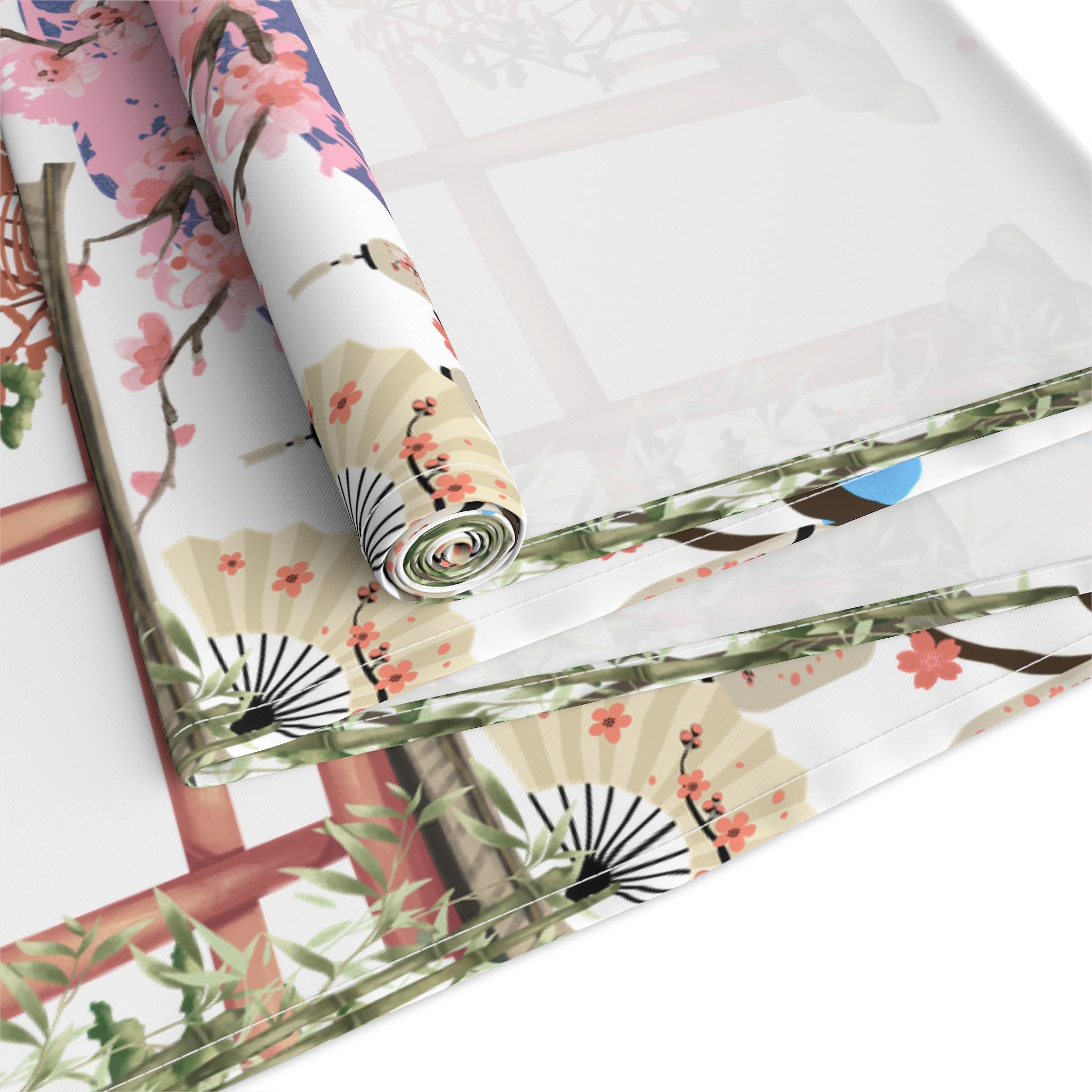 Japanese Pagoda Table Runner - Cotton Linen Floral Home Decor, Spring ...