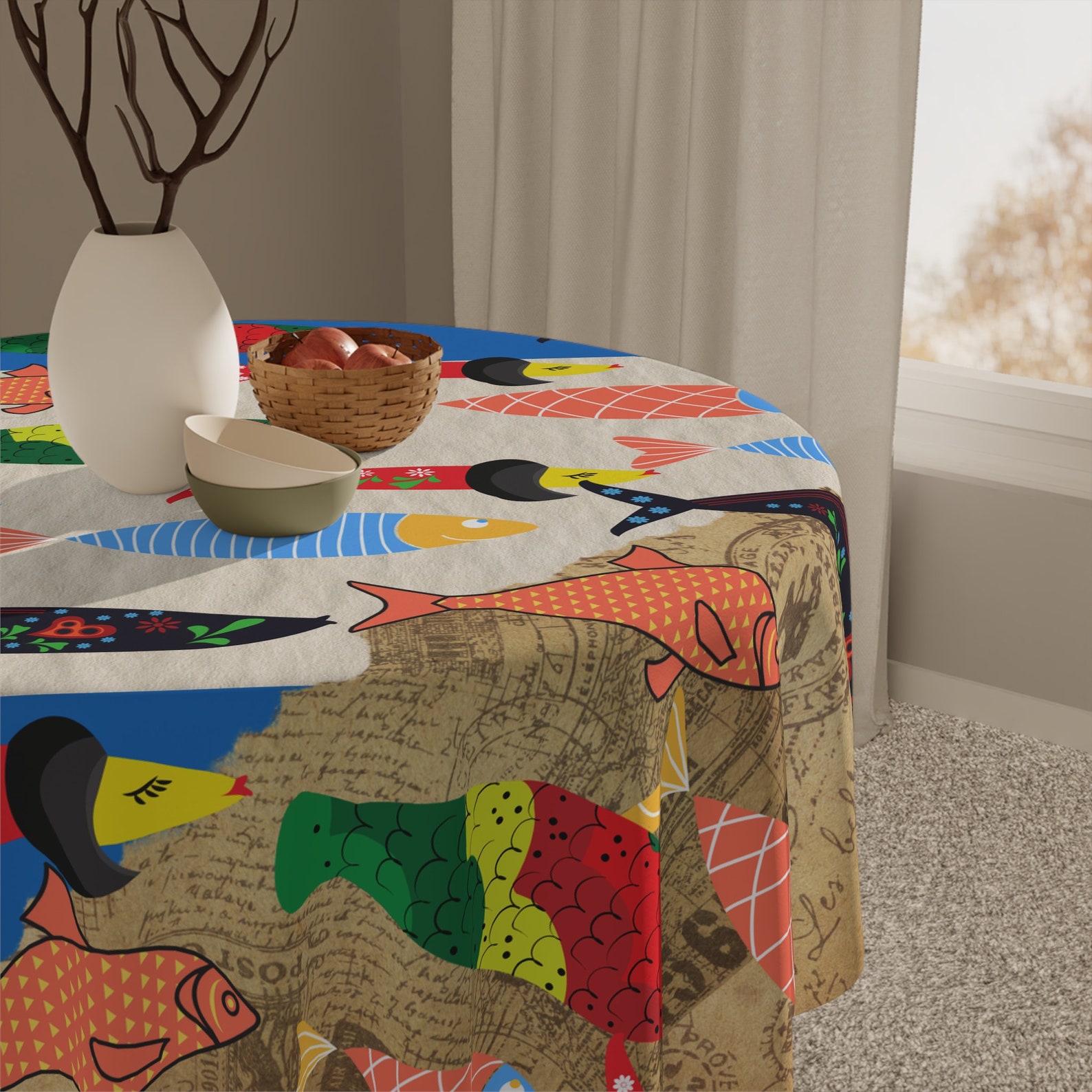 Portuguese Sardine Fish Tablecloth Mediterranean Styled Fish Table ...