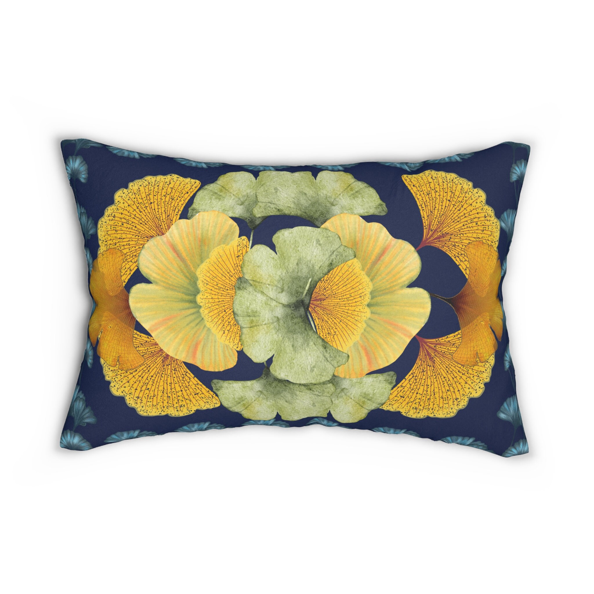 Gingko Lumbar Pillow Ginkgo Leaf Print Navy Blue Throw Gingko Colourful ...