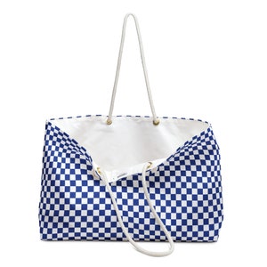 Blue and White Check Weekender Bag Blue Check Print Beach Travel Bag ...
