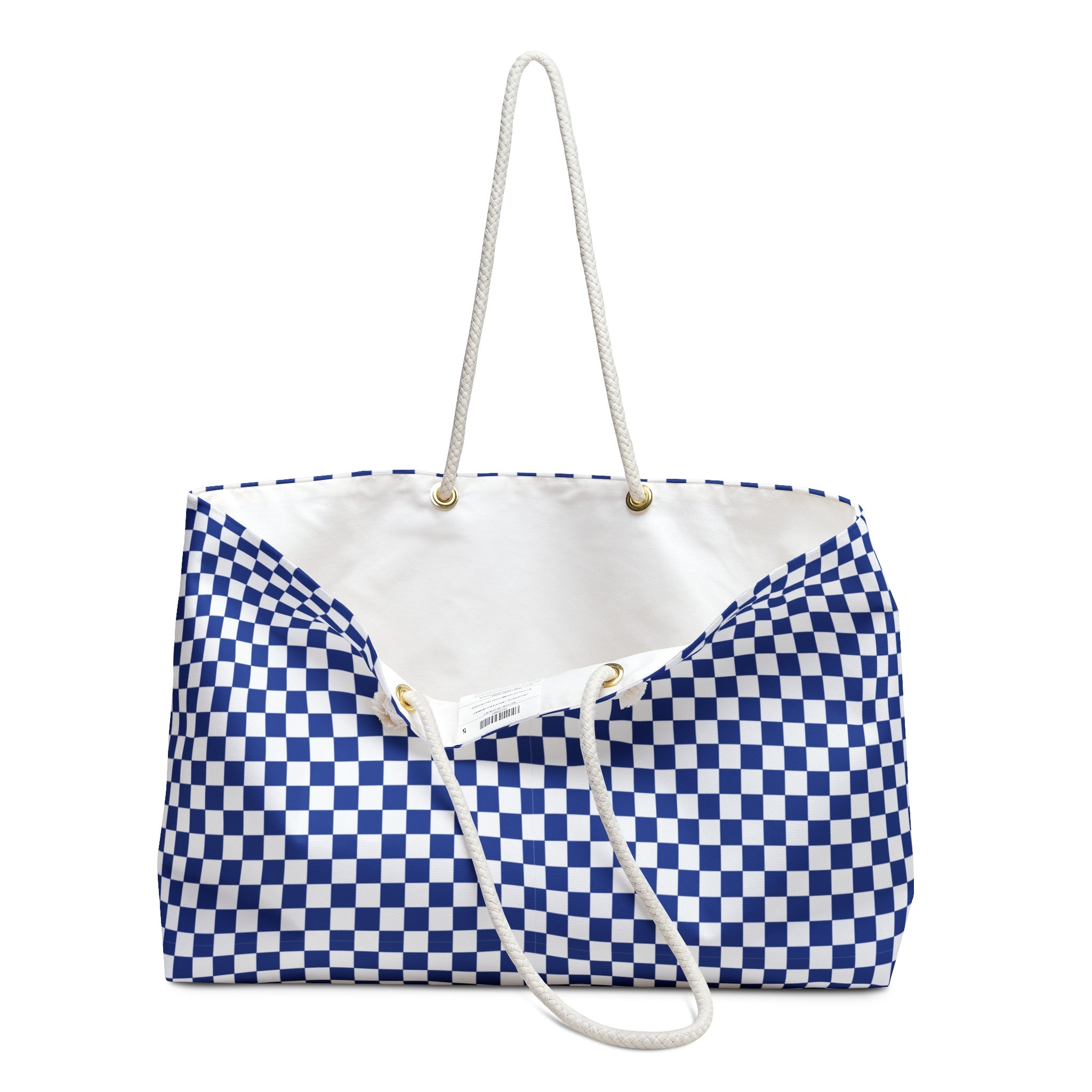 Blue and White Check Weekender Bag Blue Check Print Beach Travel Bag ...