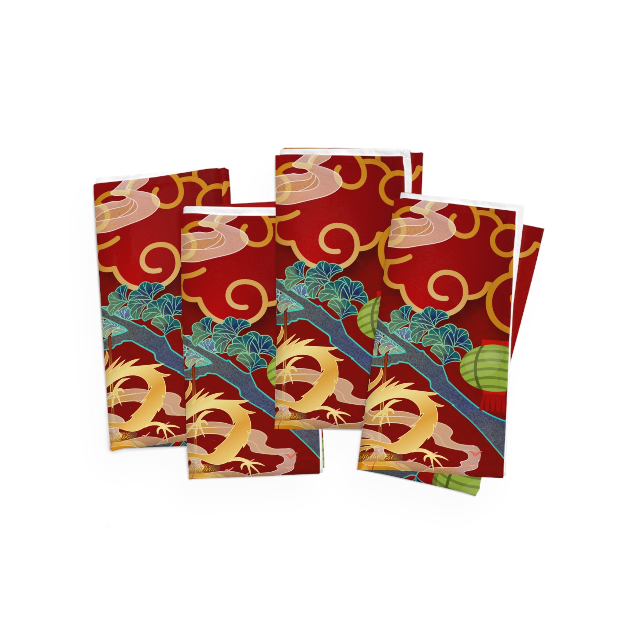 Chinese Dragon Floral Lantern Table Four Napkin Chinese New Year ...