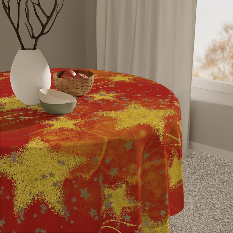 Star Red Christmas Tablecloth Starry Gold and Red Christmas Table Cloth ...