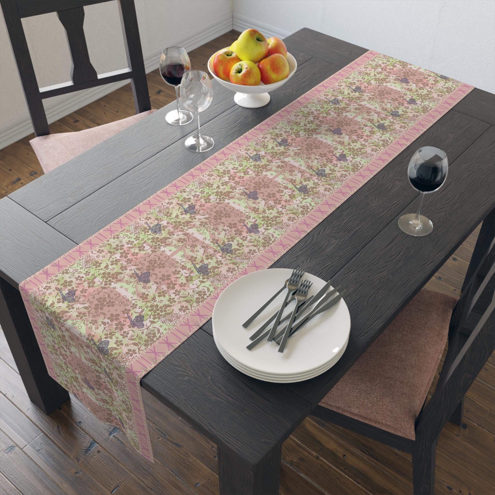 Coquette Lace Pattern Floral Table Runner Pink Coquette Aesthetic Table ...