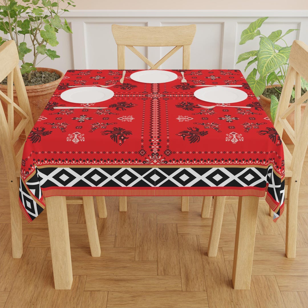 Asian Print Red Tablecloth With Border Asia Dragon Table Cloth Asia ...