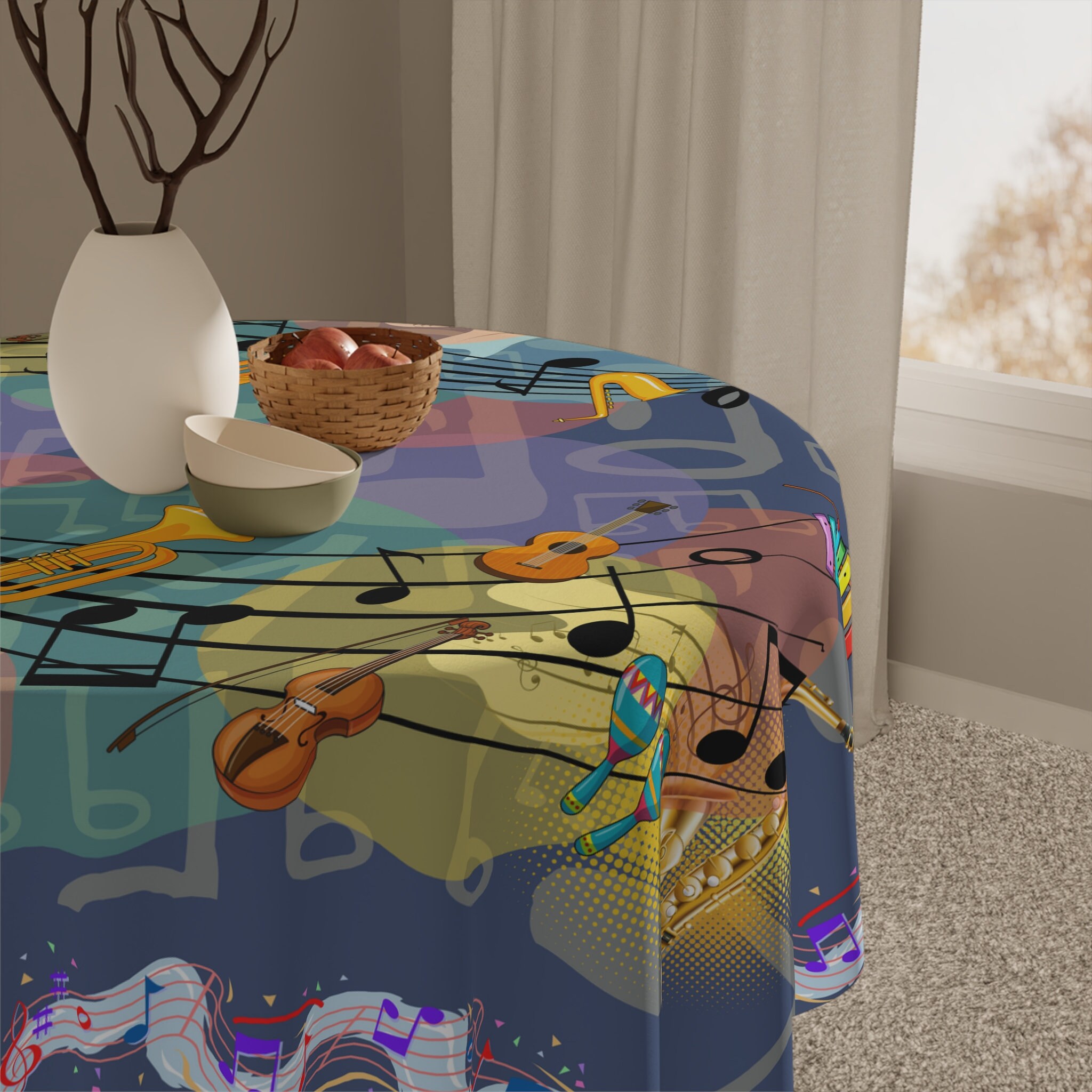 Music Tablecloth Blue Music Notes and Instrument Table Cloth - Etsy