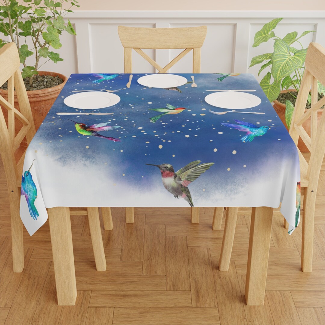 Hummingbird Tablecloth Blue Humming Bird Animal Pattern Table Cloth ...