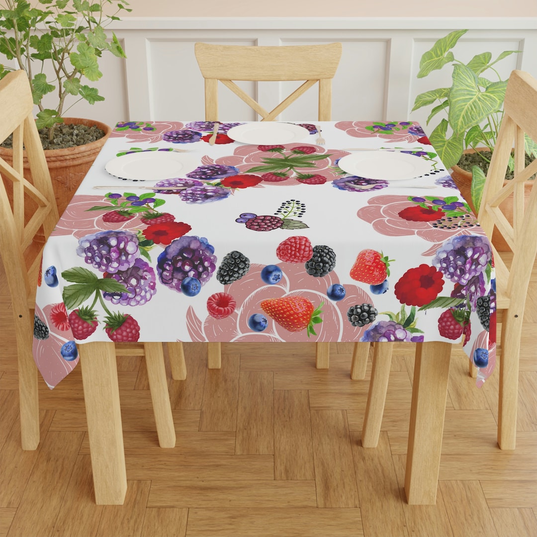 Summer Berry Print Tablecloth Strawberry Blueberry Raspberry Motif ...