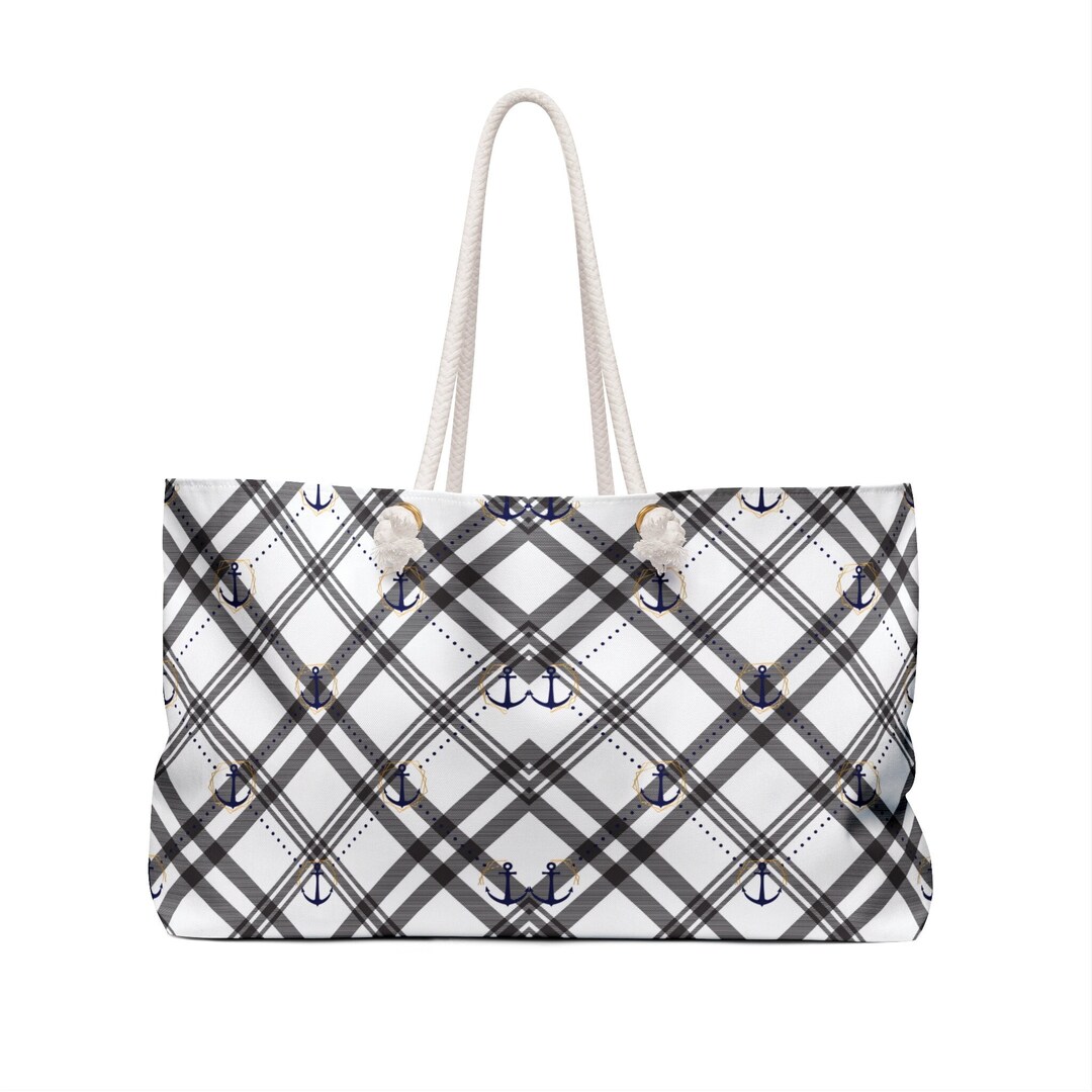 Nautical Plaid Anchor Line Stripe Print Weekender Bag Boat Beach Bag ...