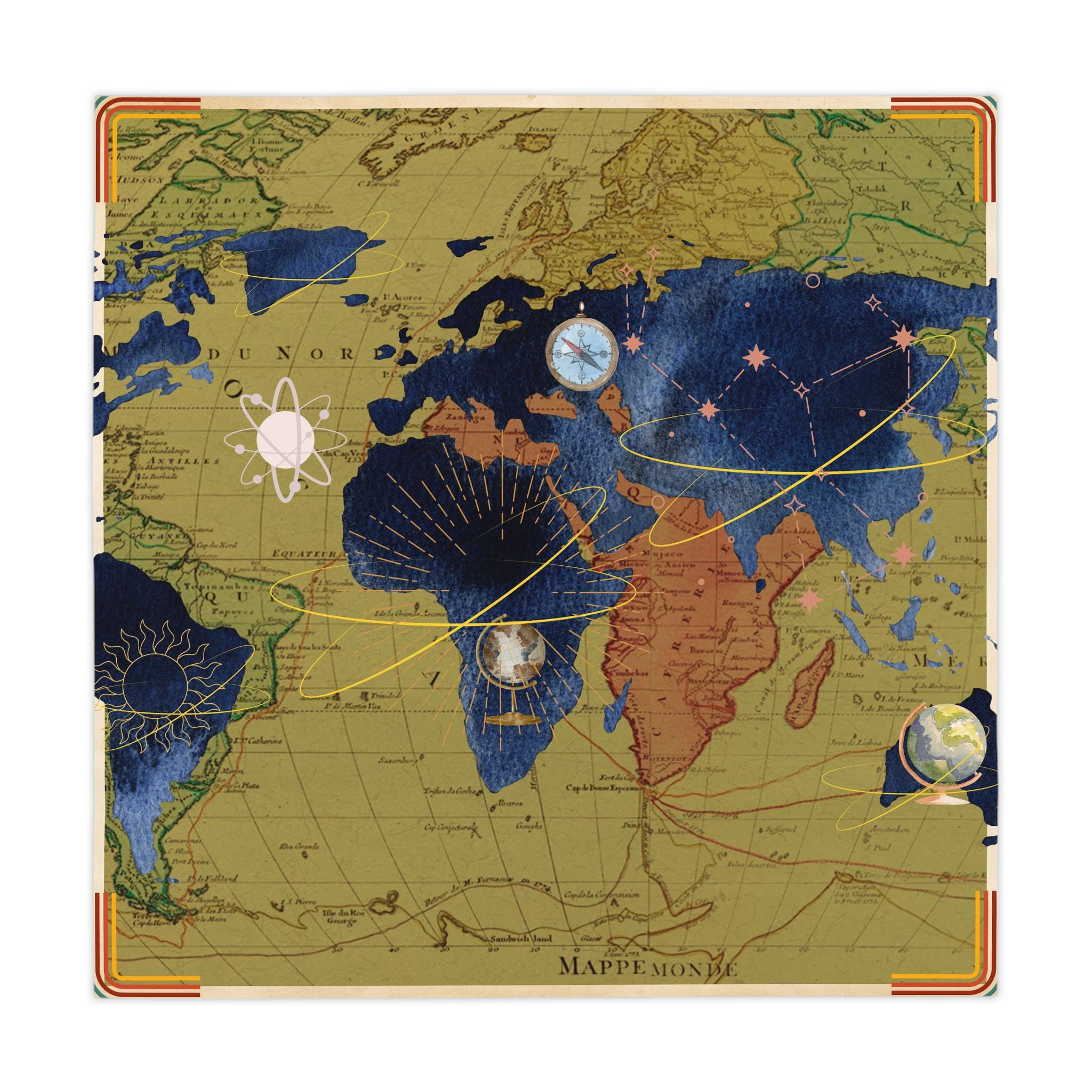 World Map Tablecloth Map Green Table Cloth With Solar Axis Globe ...