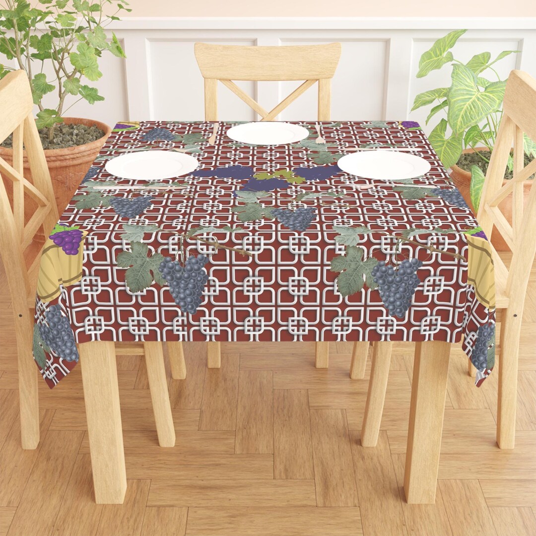 Grape Print Tablecloth Red Grape Pattern Table Cover Grape Motif Square ...