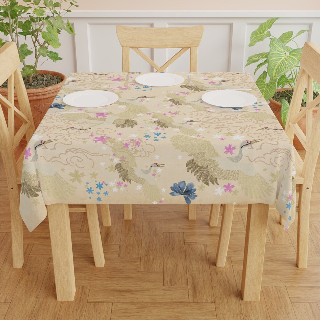Chinoiserie Crane Theme Floral Tablecloth Asian Pheasant Table Cloth ...