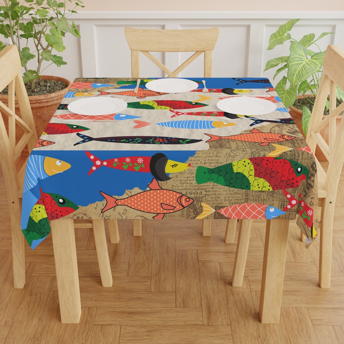Portuguese Sardine Fish Tablecloth Mediterranean Styled Fish Table ...