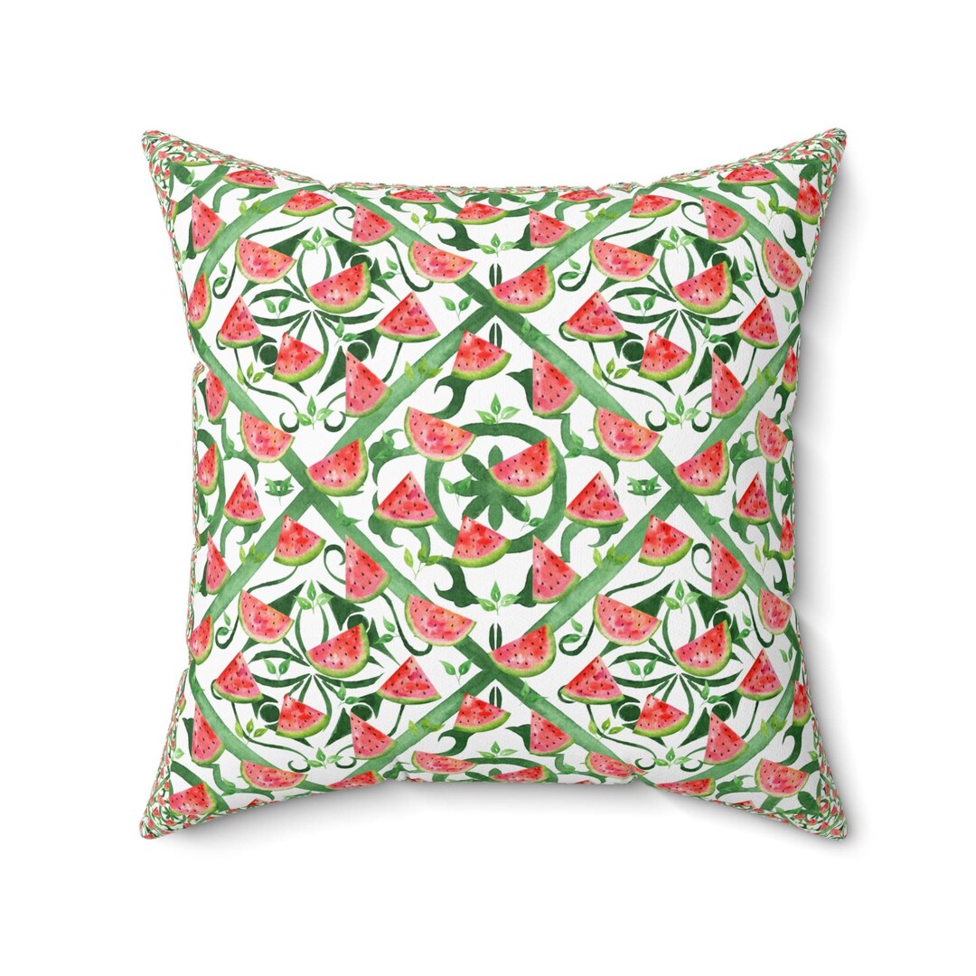Mediterranean Green Tile Watermelon Throw Pillow Watermelon Summer ...