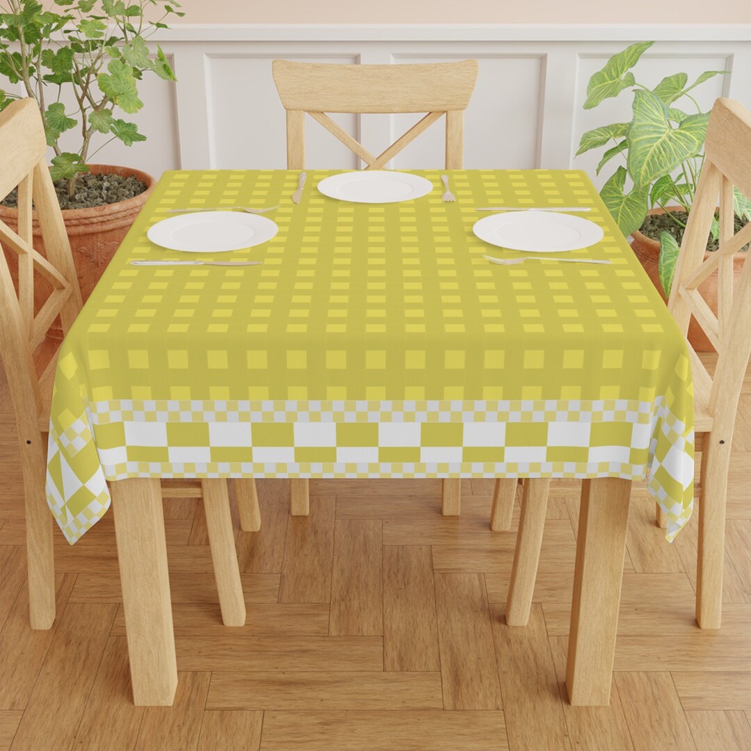 Lemon Yellow Check Tablecloth Yellow Checquered Table Cloth With Border ...