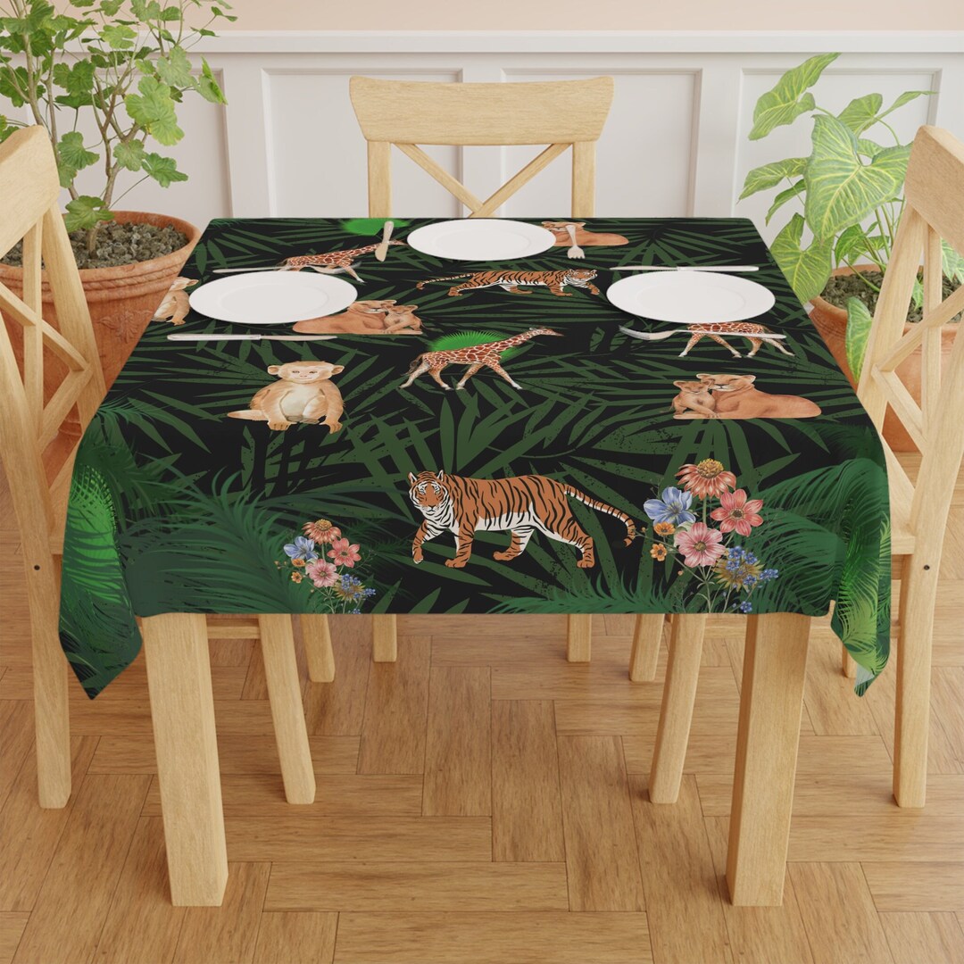 Animal Theme Tablecloth Jungle Animal Table Cloth Giraffe Tiger Lion ...