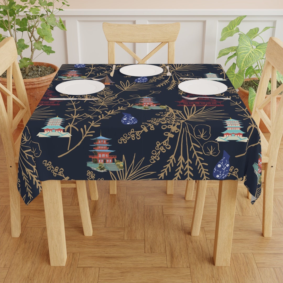 Pagoda Tablecloth Chinoiserie Print Table Cloth Pagoda Theme Table ...