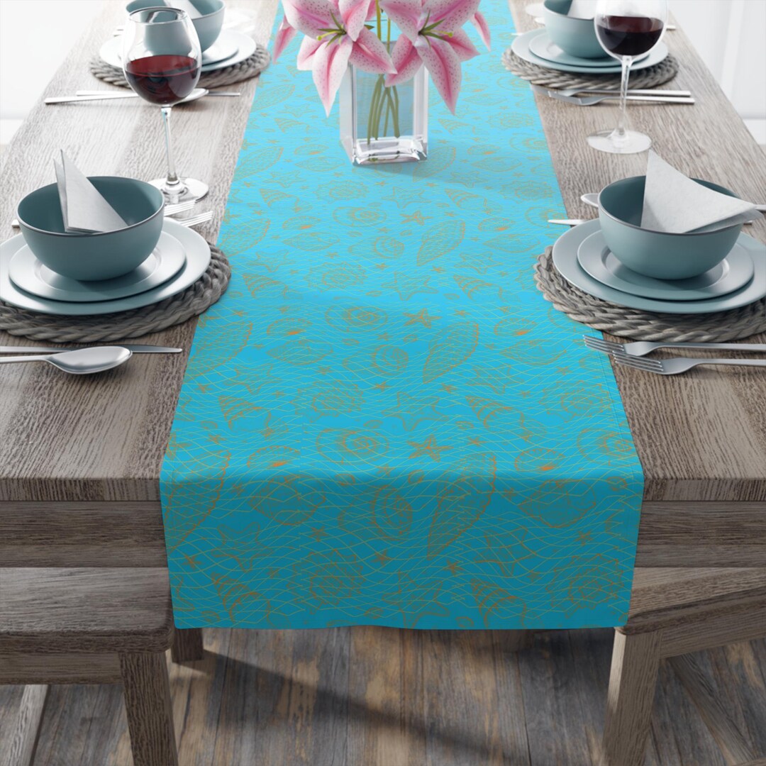 Seashells Ocean Blue Table Runner Seashell Theme Table Topper Seashell ...