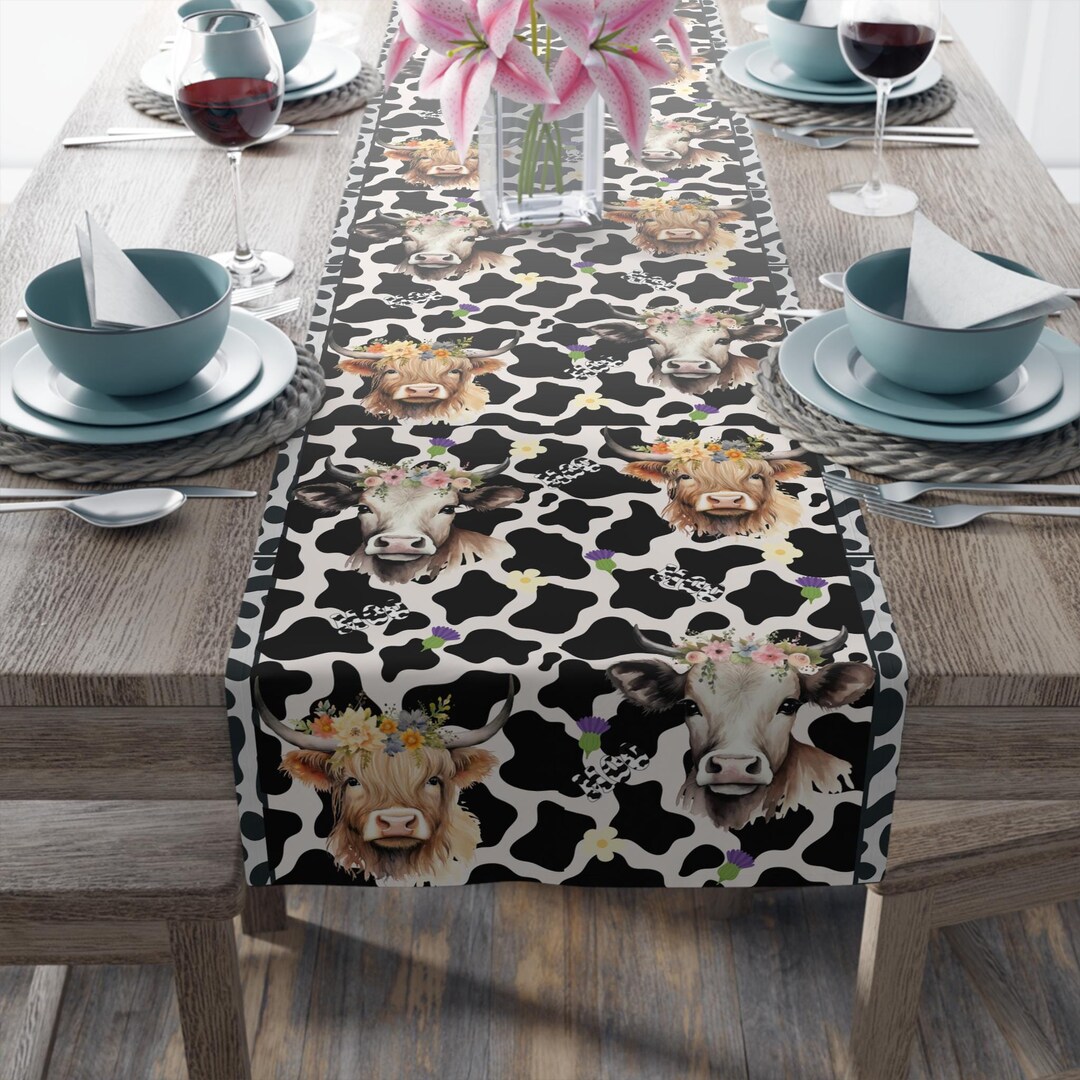 Highland Cow Table Runner Cow Print Table Topper Highlander Table Linen ...