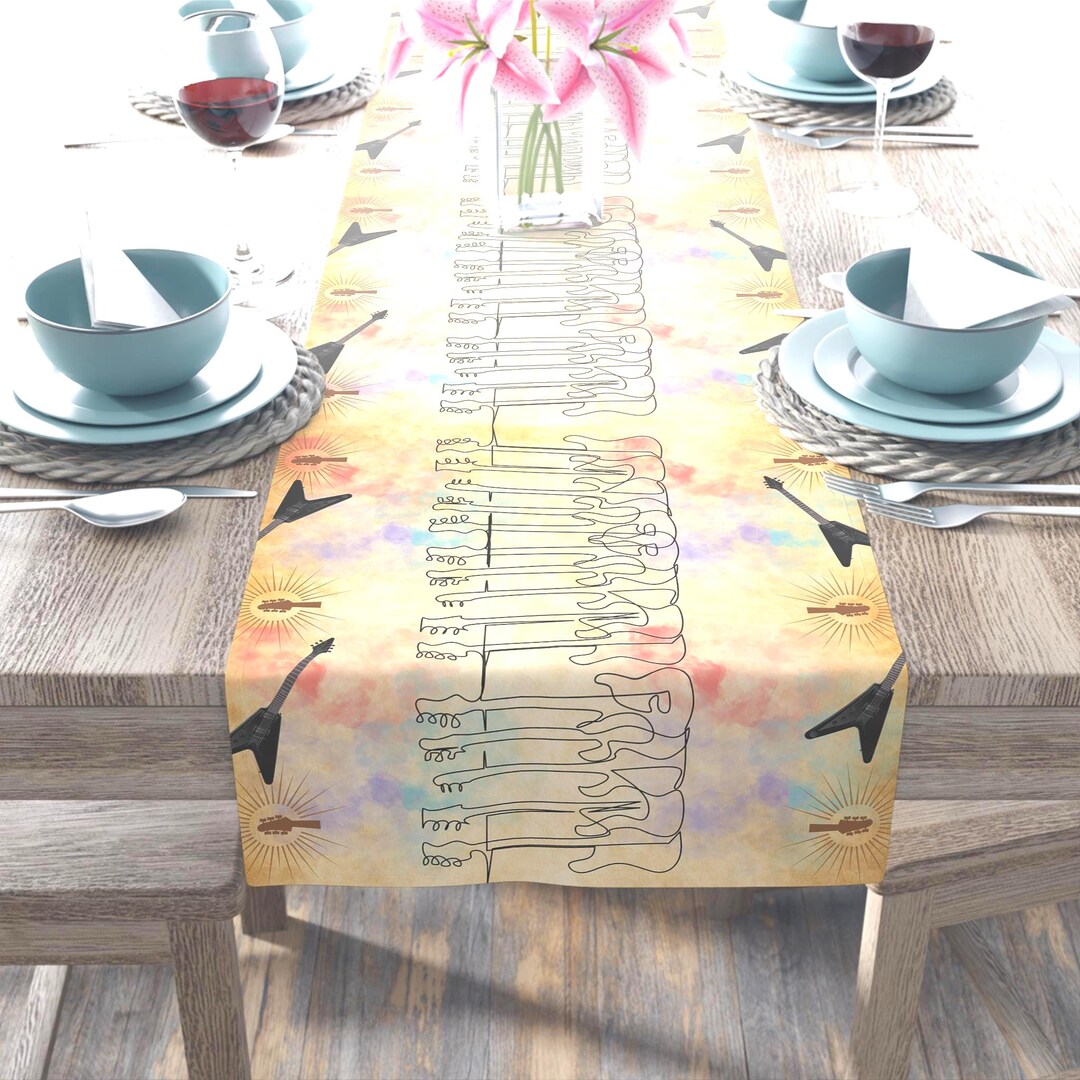 Guitar Watercolor Table Runner Musician Home Dining Kitchen Decor Music ...