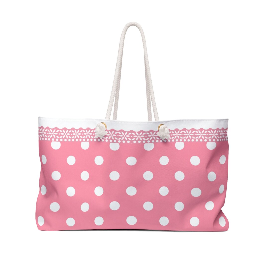 Pink Polka Dot Beach Tote Bag Polka Dot Floral Border Luxury Weekender ...
