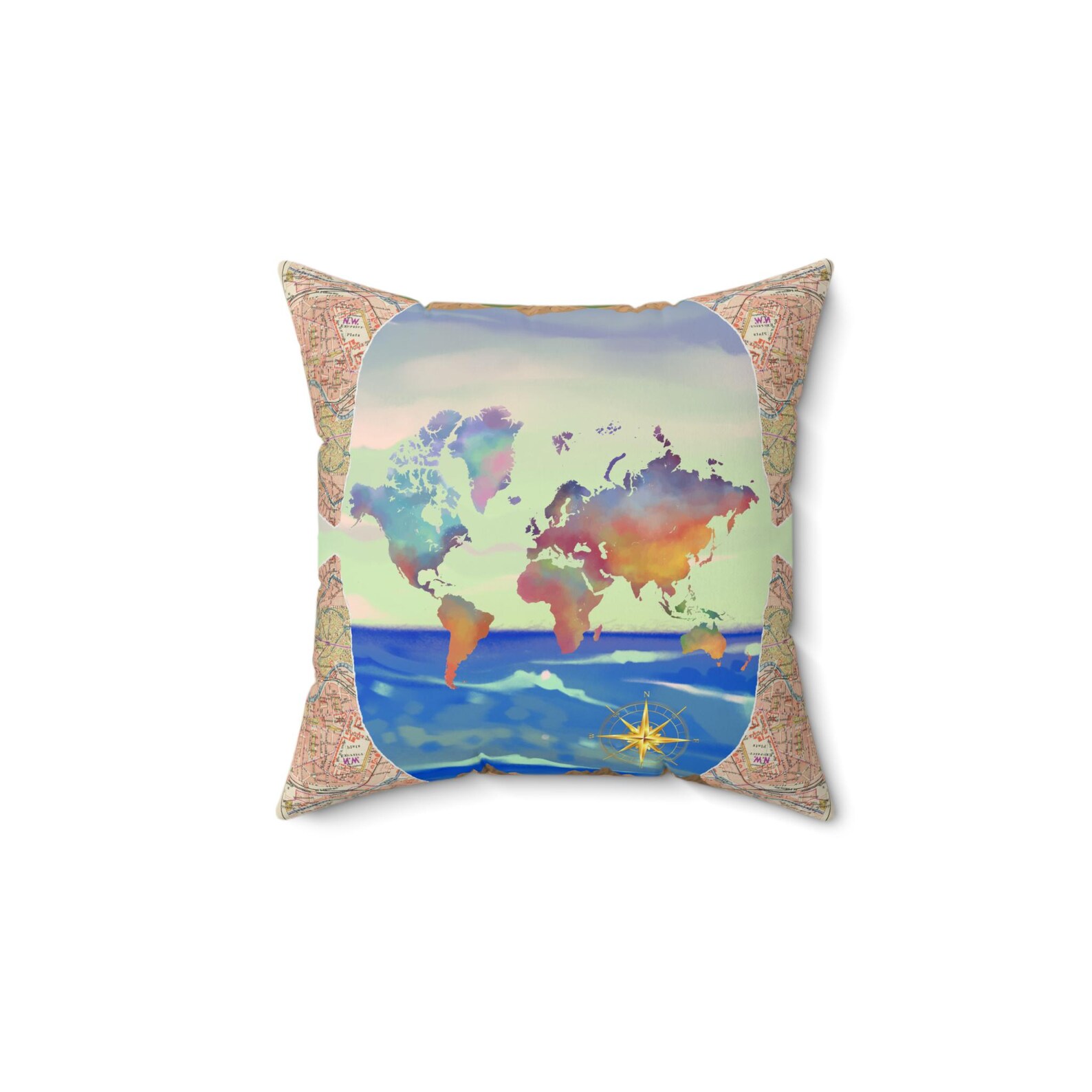 World Map Throw Pillow World Map Collage Sofa Pillow World Map Toss ...