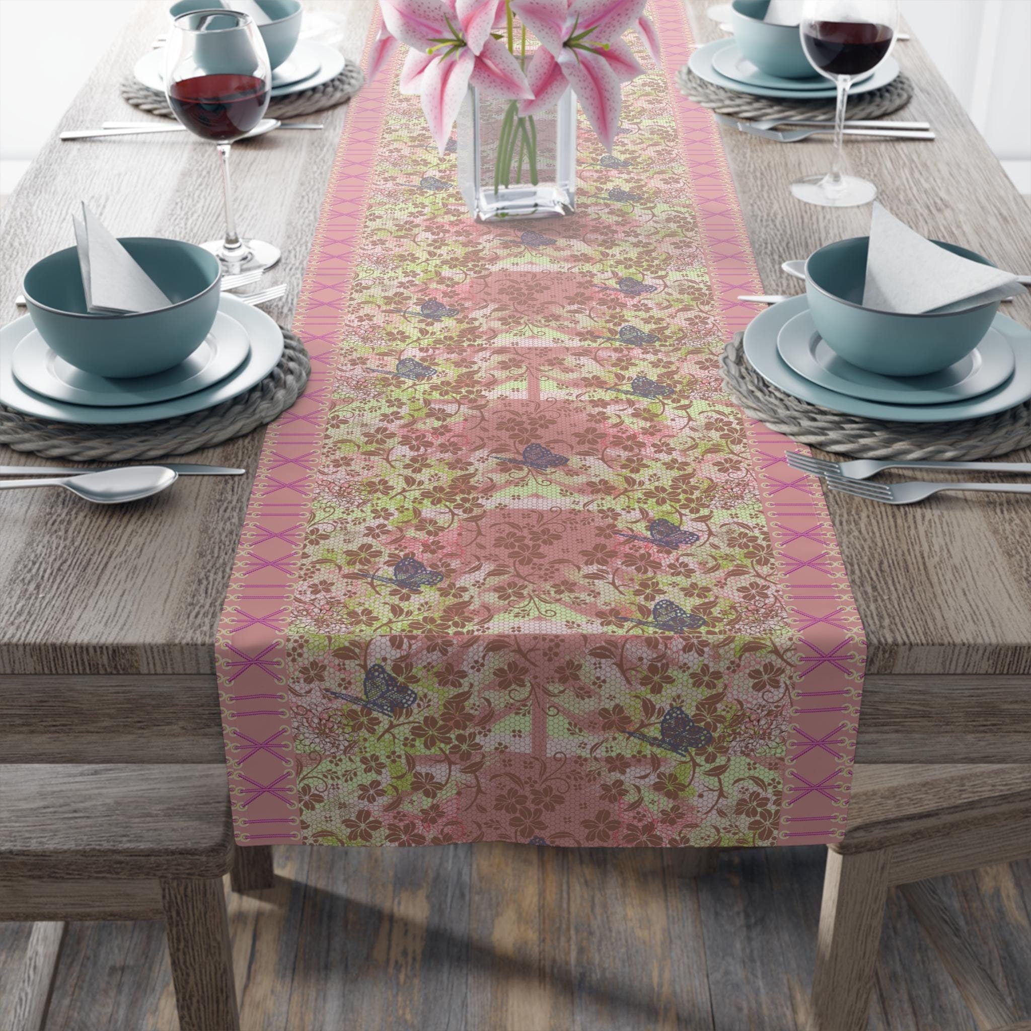 Coquette Lace Pattern Floral Table Runner Pink Coquette Aesthetic Table ...