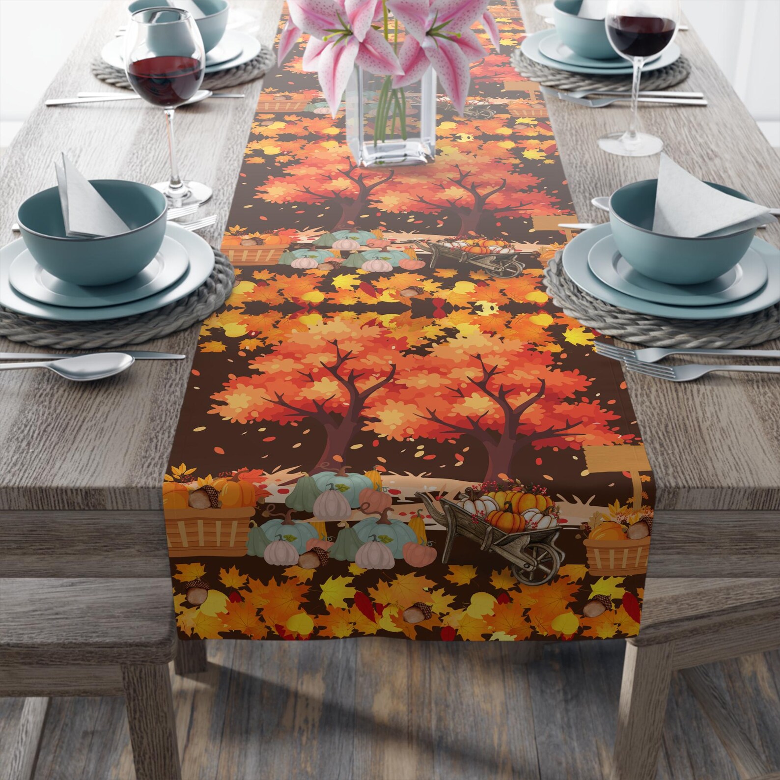 Autumn Table Runner Pumpkin Harvest Table Runner Fall Table Linen Fall ...