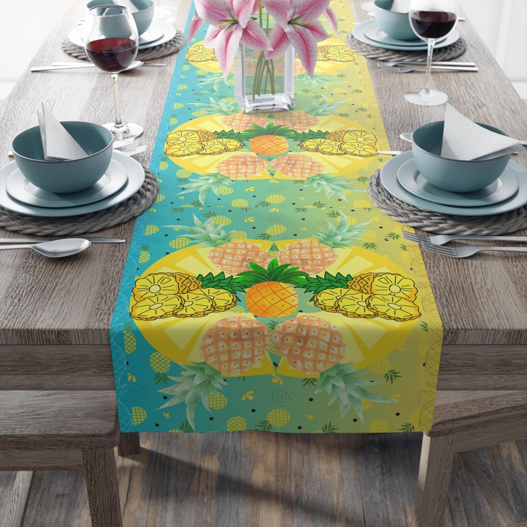 Pineapple Table Runner Pineapple Blue and Yellow Table Topper Pineapple ...