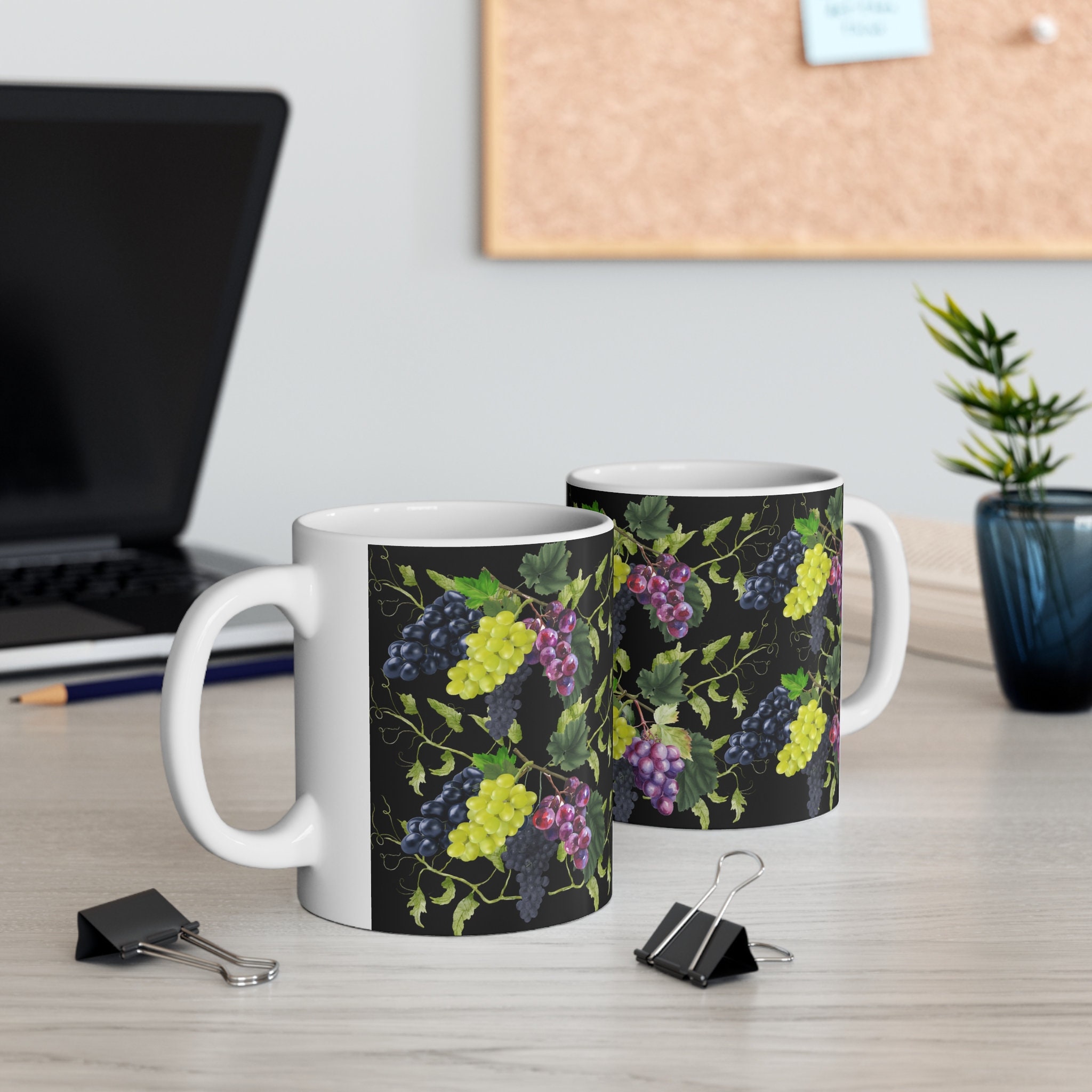 Grapes Colourful Coffee Mug Grape Black Mug Grape Drinkware Grape Print ...