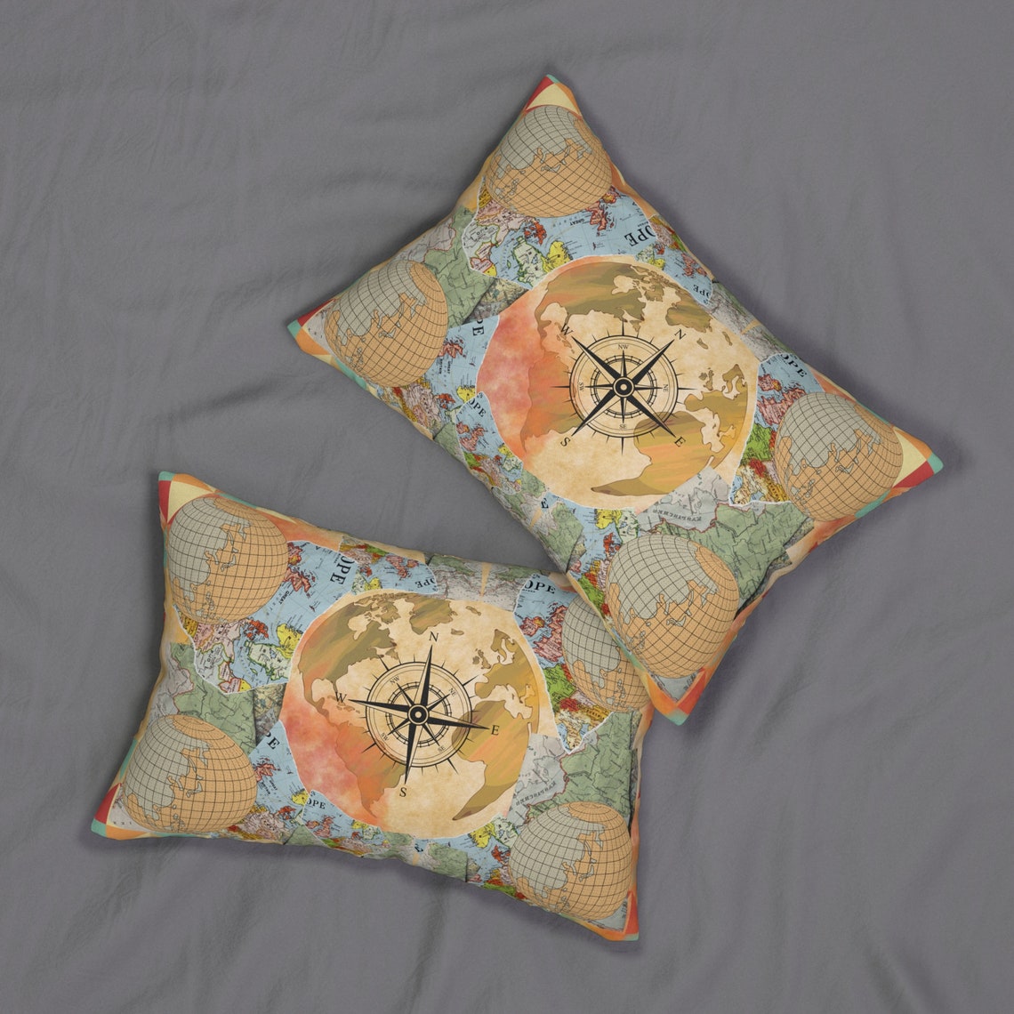 World Map Lumbar Pillow World Map Throw Pillow World Map Collage ...