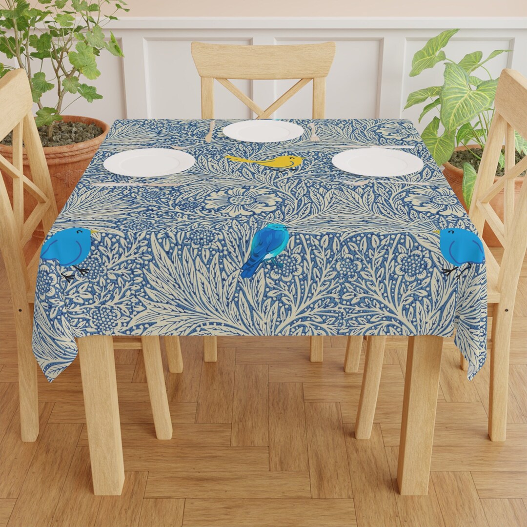 Blue Bird Tablecloth Birds Floral Blue Tablecloth Bird Table Decor Bird ...