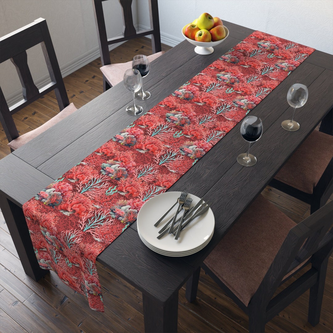 Coral Reef Table Runner Ocean Coral Pink Table Cloth Coastal Theme ...