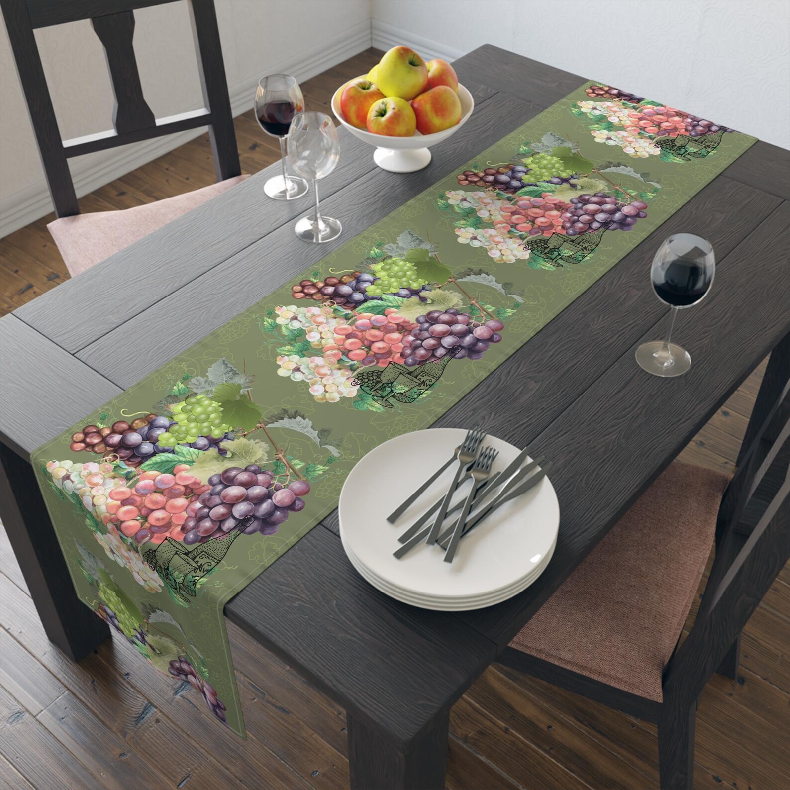 Grape Table Runner Vineyard Grape Table Topper Mediterrenean Party ...