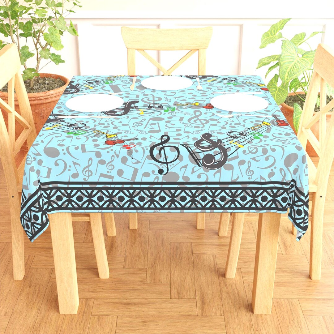 Music Notation Tablecloth Blue Musical Theme Table Cloth Musical Dining ...
