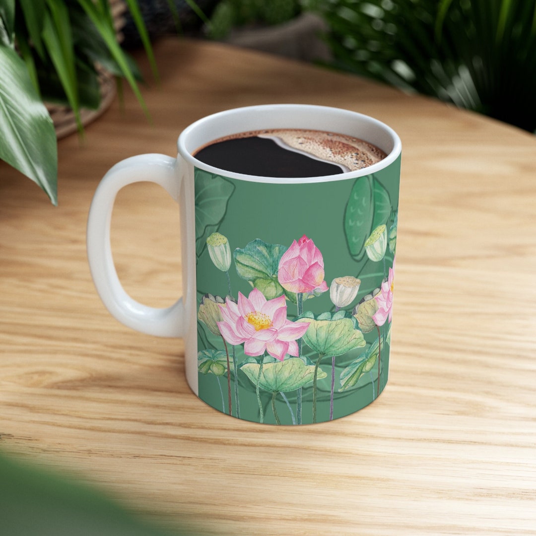 Lotus Flower Coffee Mug Lotus Floral Mug Lotus Drinkware Lotus Print ...