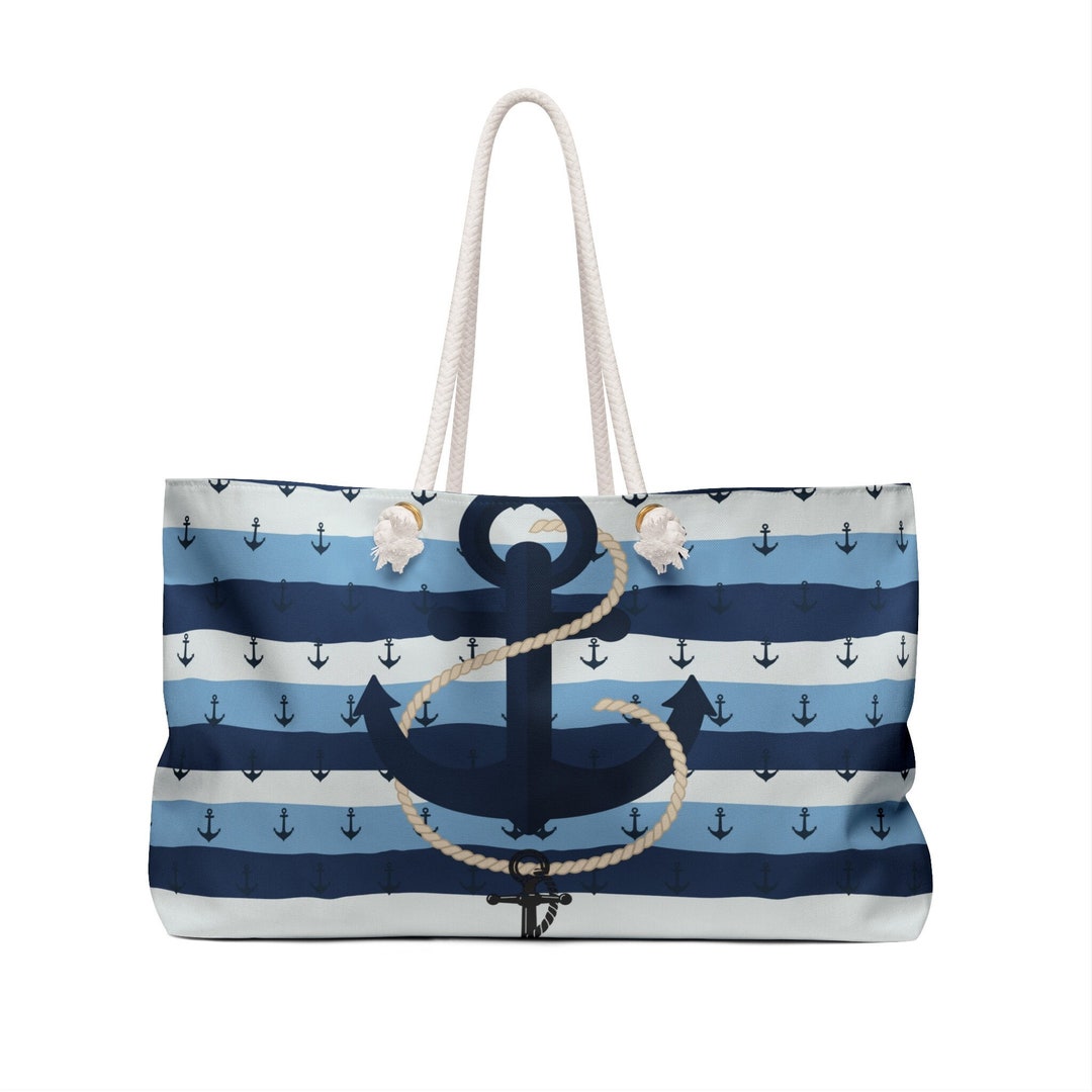 Nautical Anchor Sailor Sea Blue and White Print Weekender Tote Bag ...