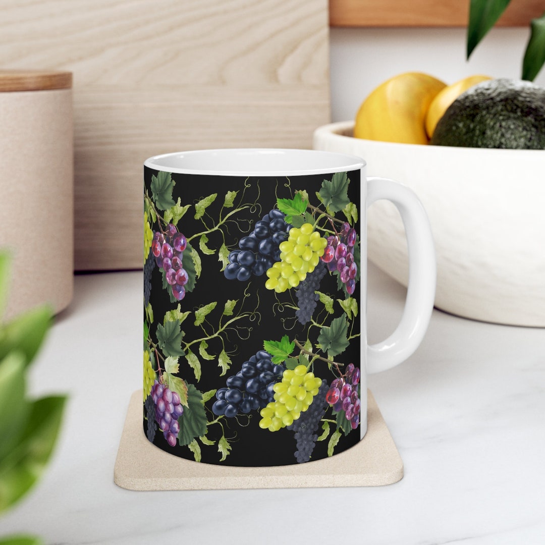 Grapes Colourful Coffee Mug Grape Black Mug Grape Drinkware Grape Print ...