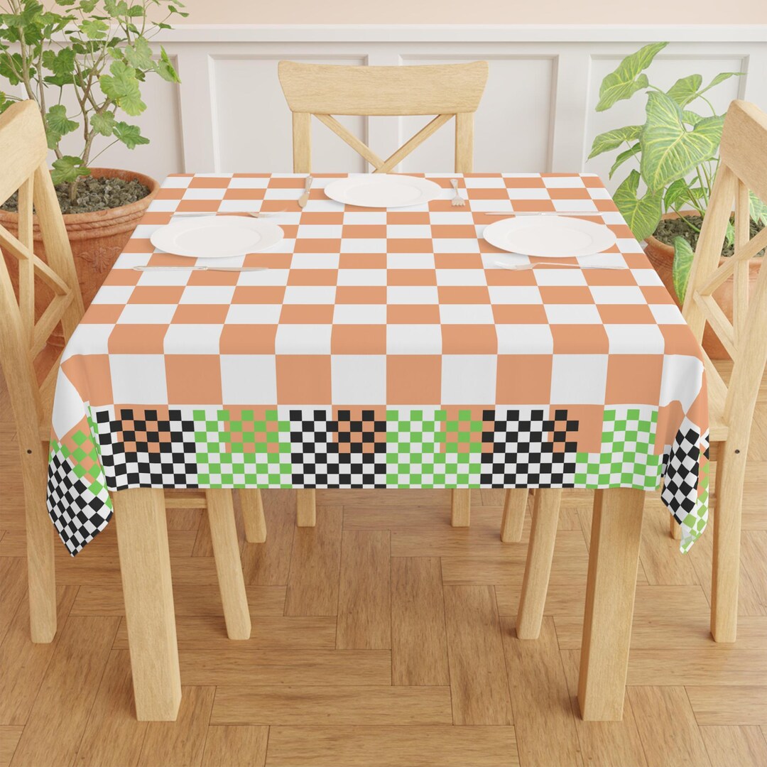Peach and White Check Tablecloth Harlequin Tablecloth Black and Green ...
