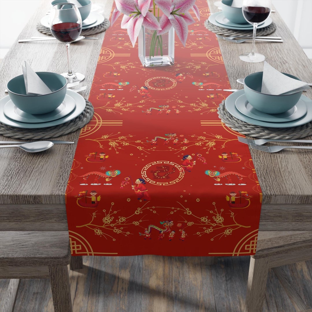 Chinese New Year Table Runner Red Lunar New Year Table Chinoiserie ...