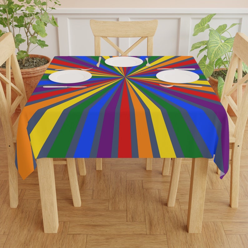 Rainbow Colourful Party Tablecloth Rainbow Striped Multi Colour Table ...