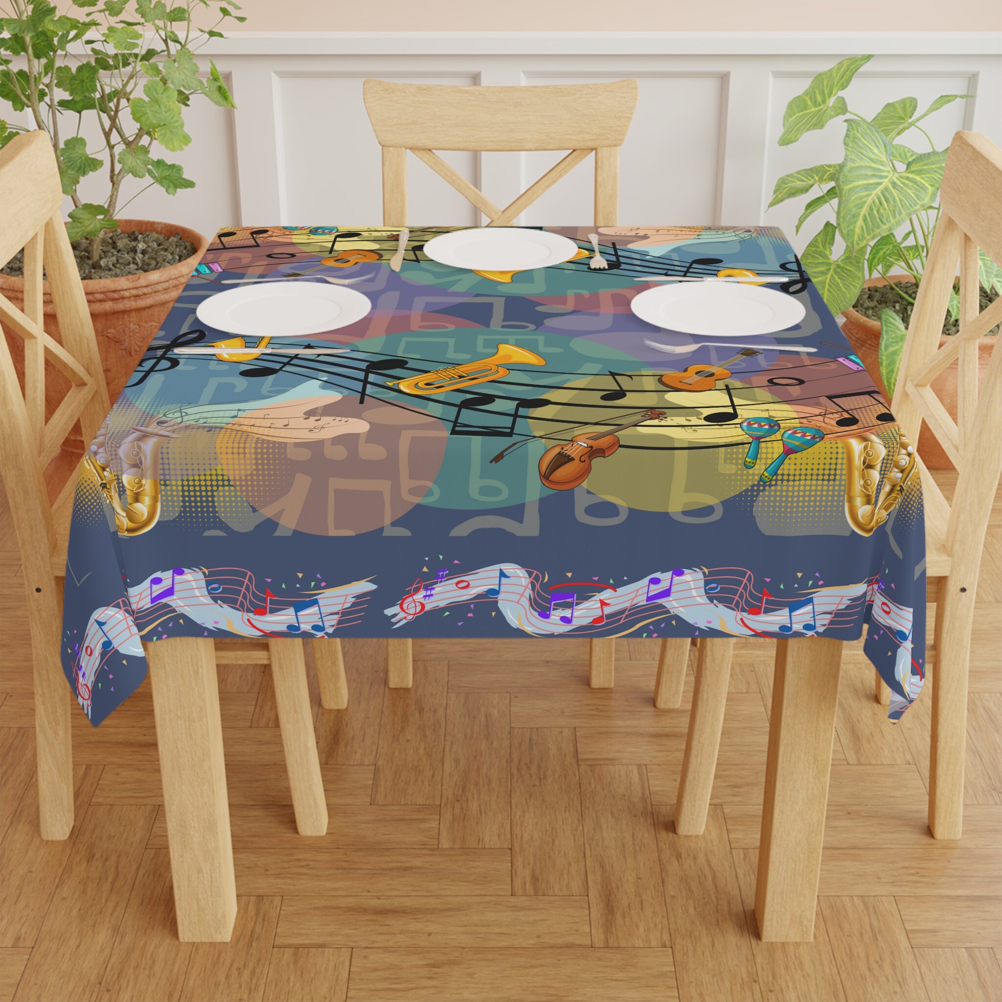 Music Tablecloth Blue Music Notes and Instrument Table Cloth - Etsy