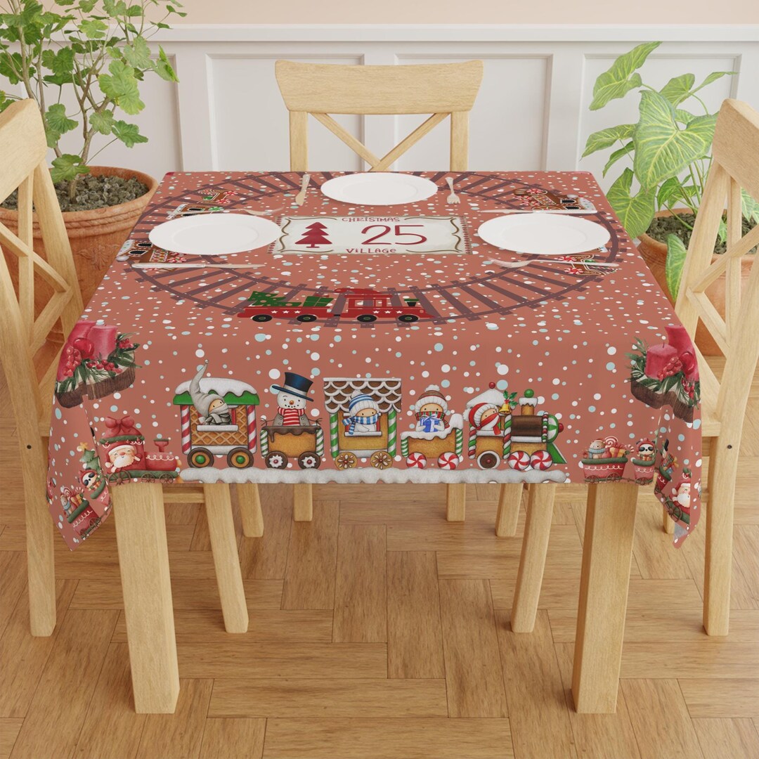 Christmas Train Tablecloth Christmas Goodies Train Table Cloth Pink ...