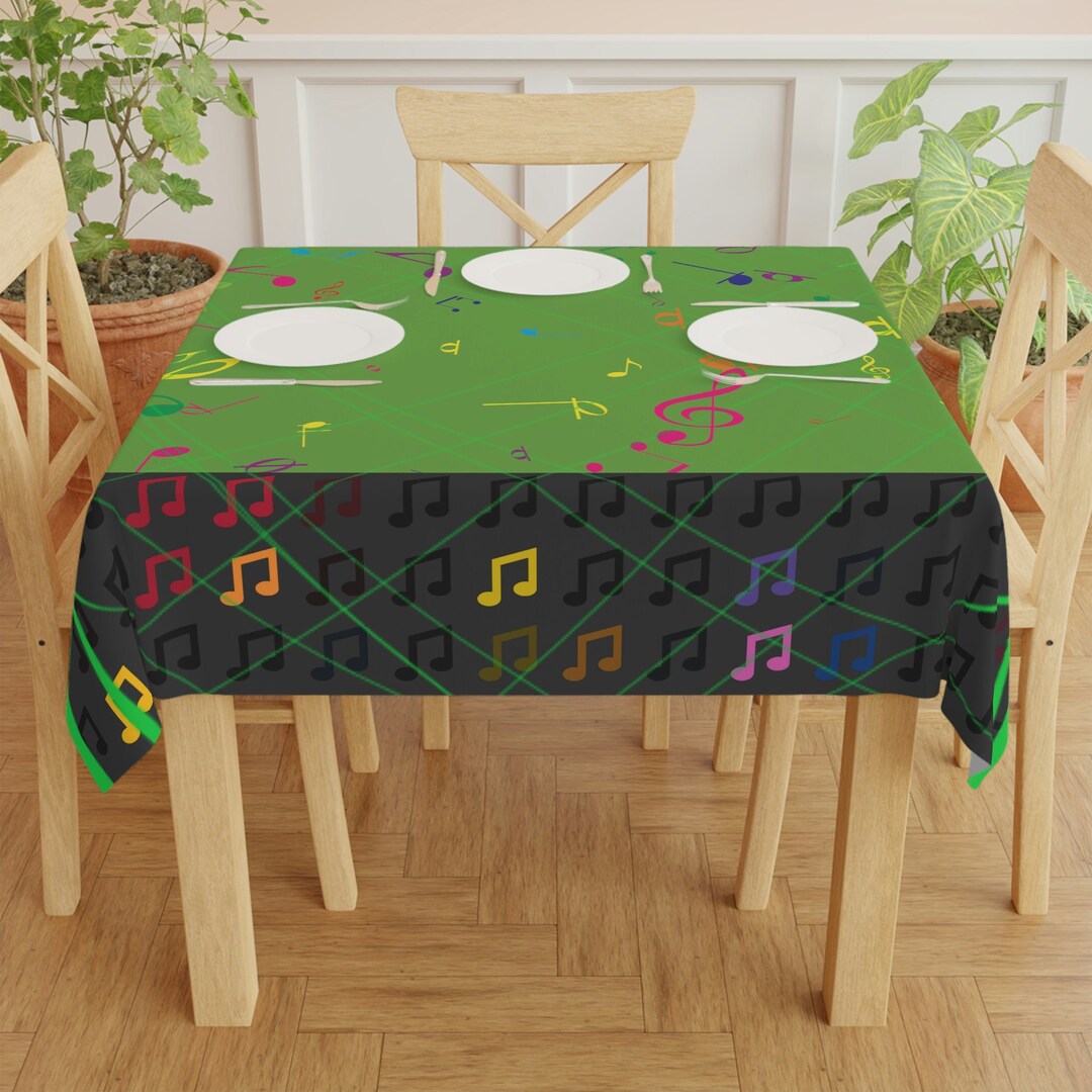 Music Tablecloth Music Notes Green and Black Print Party Table Linen ...
