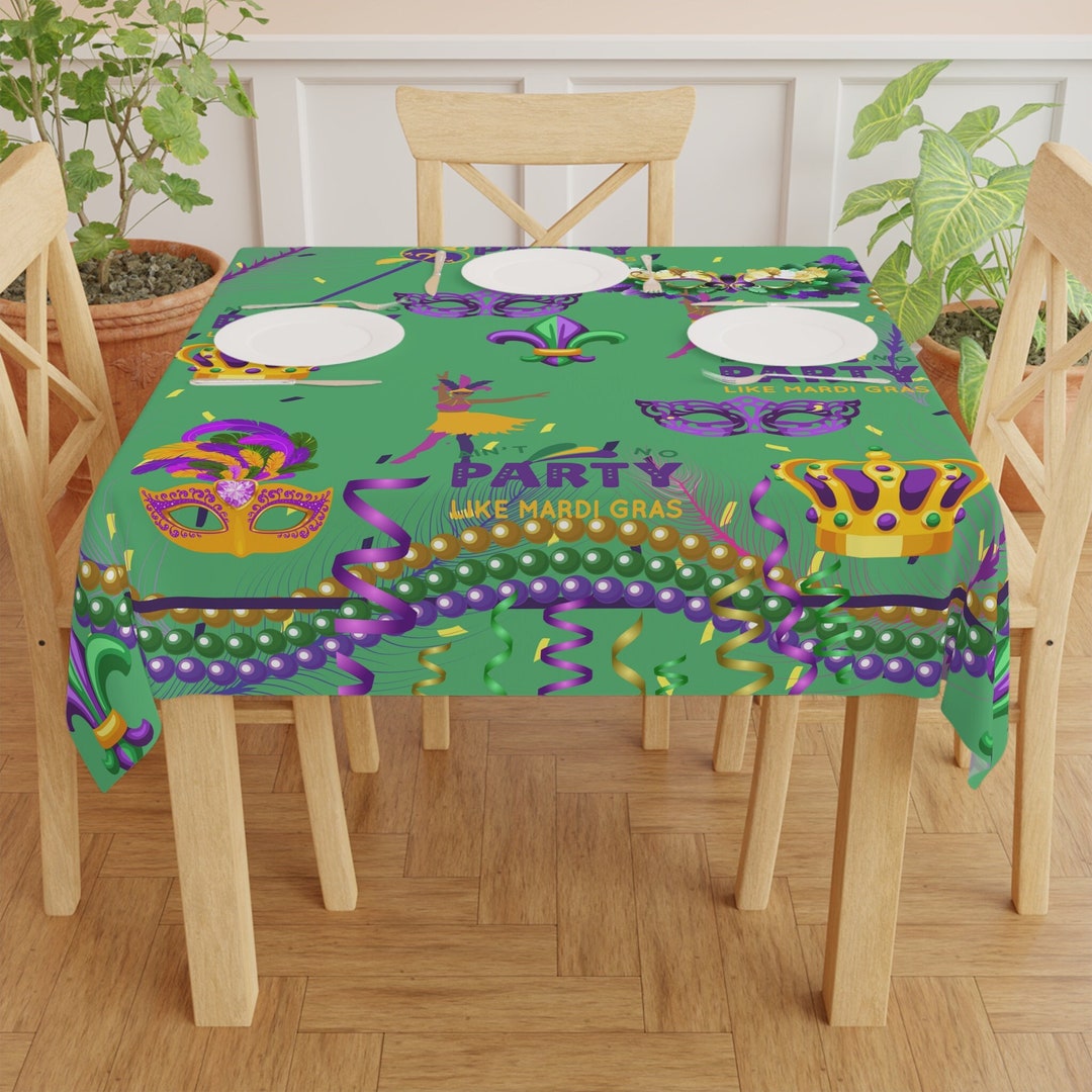 Fleur De Lis Carnival Festival Green Tablecloth Carnival Table Cloth ...