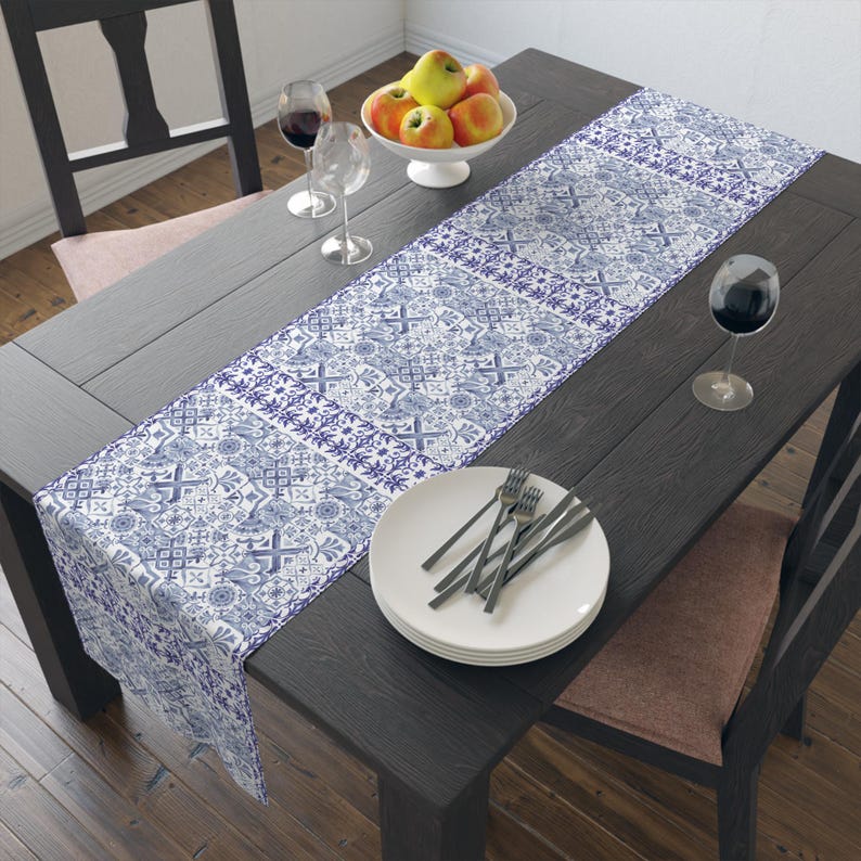 Portuguese Blue and White Table Runner Azulejo Tile Table Runner ...