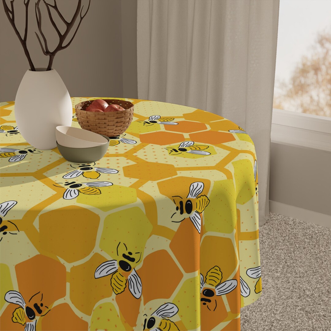 Honey Bee Print Pattern Yellow Square Tablecloth Honey Comb - Etsy