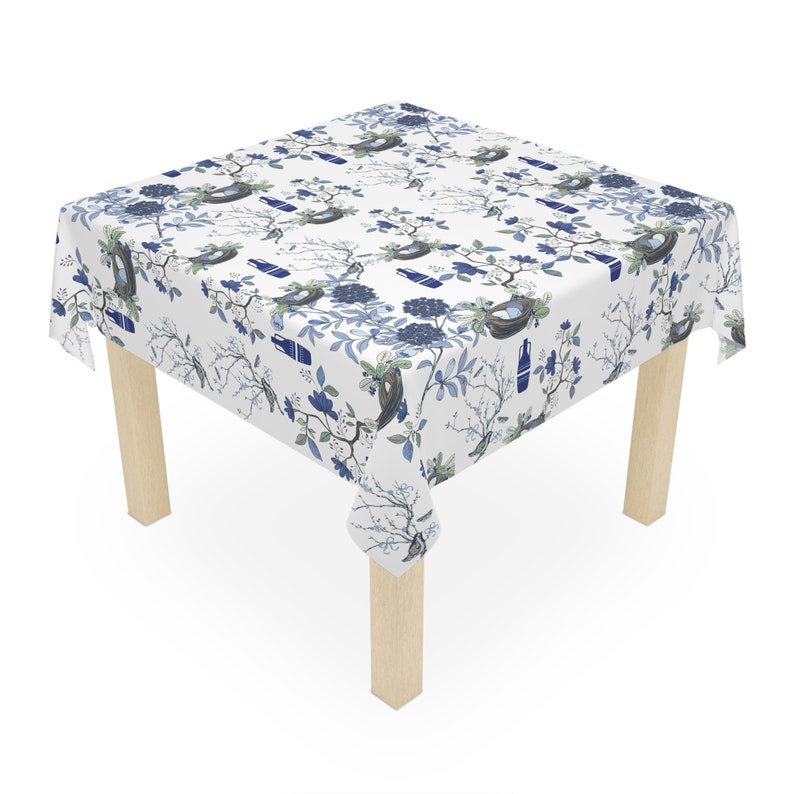 Chinoiserie Tablecloth White and Blue Floral Table Cloth Asian Theme ...