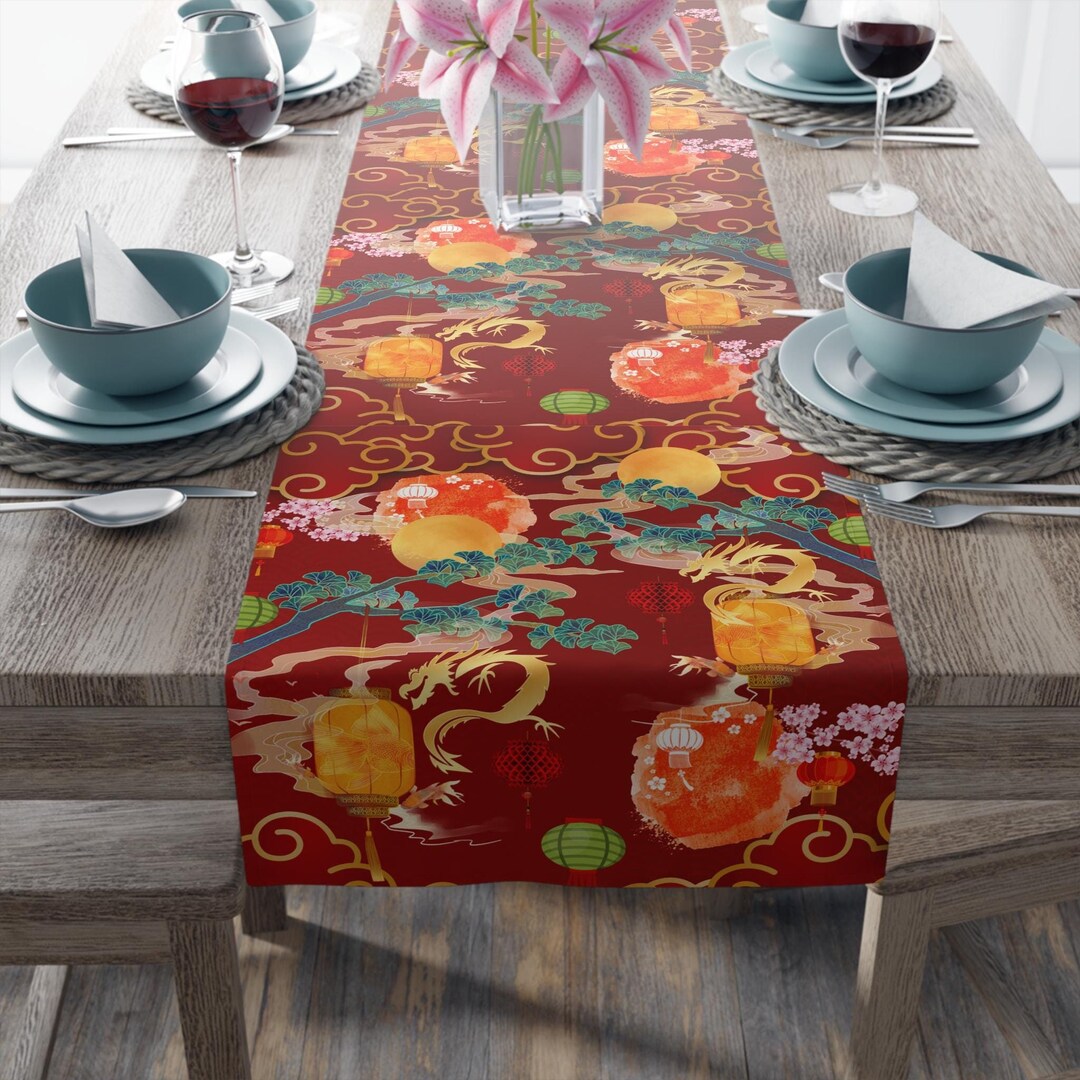 Chinese New Year Table Runner Red Lunar New Year Table Chinoiserie ...